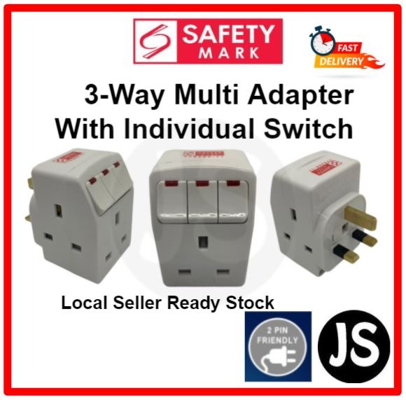 3 Way Multi-Adapter with Individual Switch (With Safety Mark), TV ...