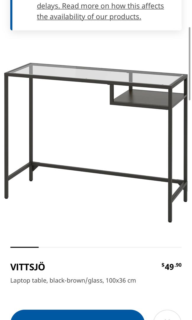 IKEA Laptop Table VITTSJO, black/glass, Furniture & Home Living ...