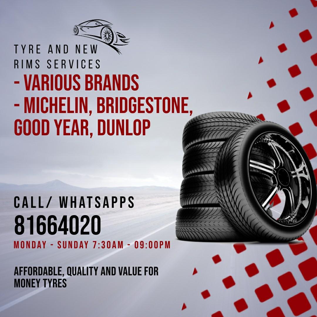 New tyres, New Rims, Various brands, Michelin tyre, Bridgestone tyre ...