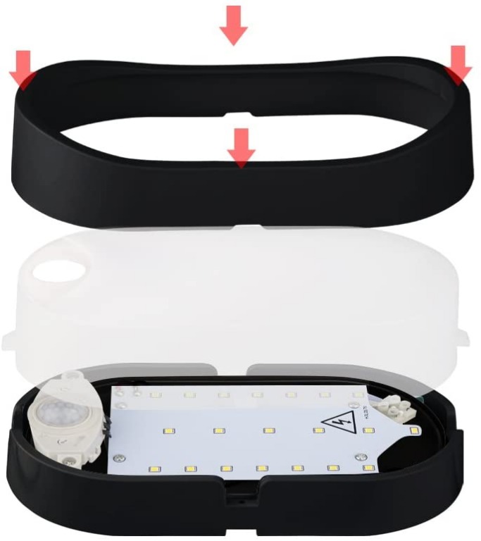 (Oval 10w Black With Sensor) - 10W LED 4000K IP54 Flush Wall Mounted PIR Sensor Oval Bulkhead ...