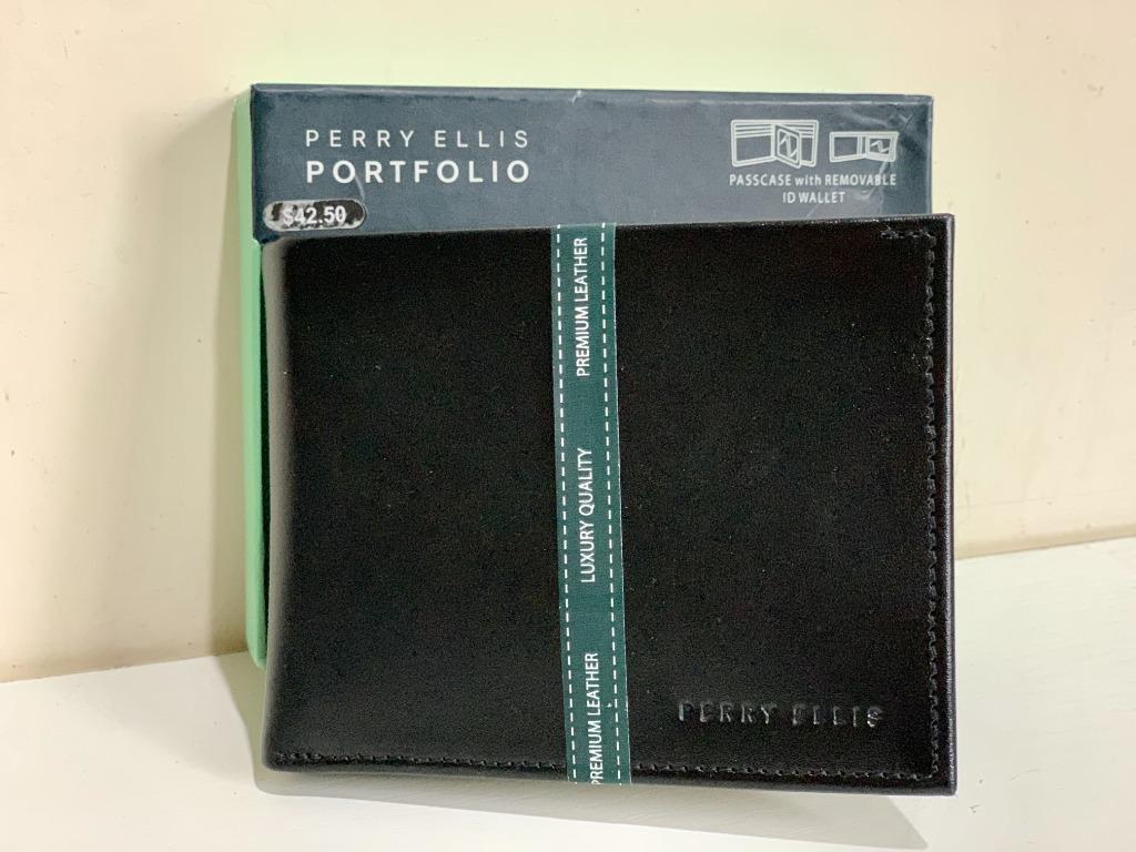 PERRY ELLIS PORTFOLIO BLACK PASSCASE BILLFOLD W/ REMOVABLE ID WALLET ...