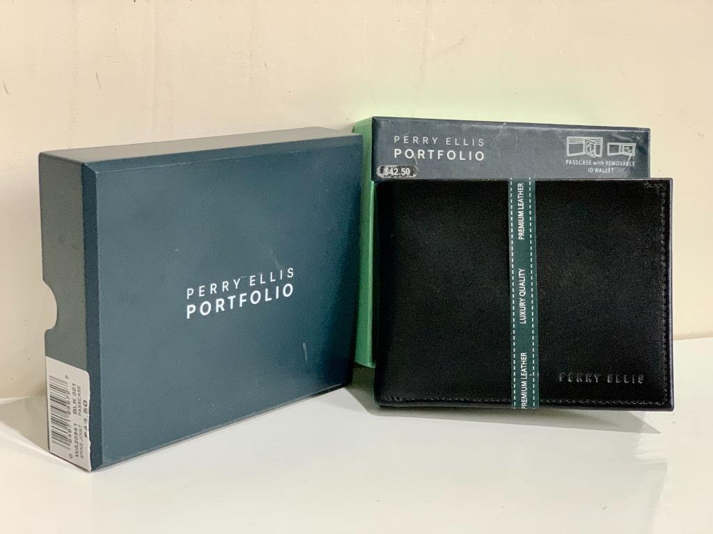 PERRY ELLIS PORTFOLIO BLACK PASSCASE BILLFOLD W/ REMOVABLE ID WALLET ...