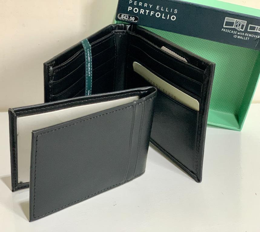 PERRY ELLIS PORTFOLIO BLACK PASSCASE BILLFOLD W/ REMOVABLE ID WALLET ...