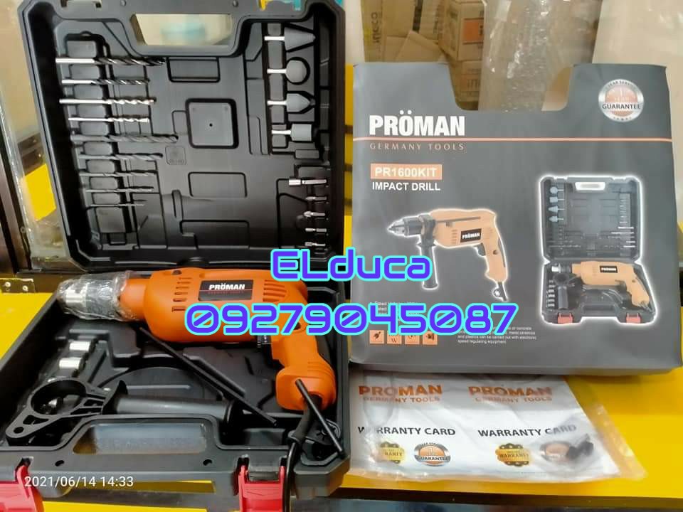 PROMAN 1000 watts impact drill 13mm with PVC Case and Tool Kit Set ...