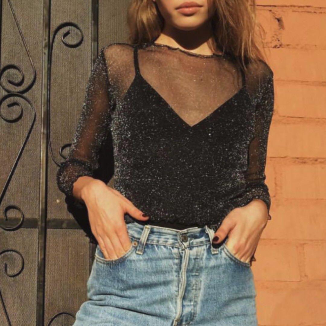 Sparkly Sheer Mesh Top, Women's Fashion, Tops, Other Tops on Carousell