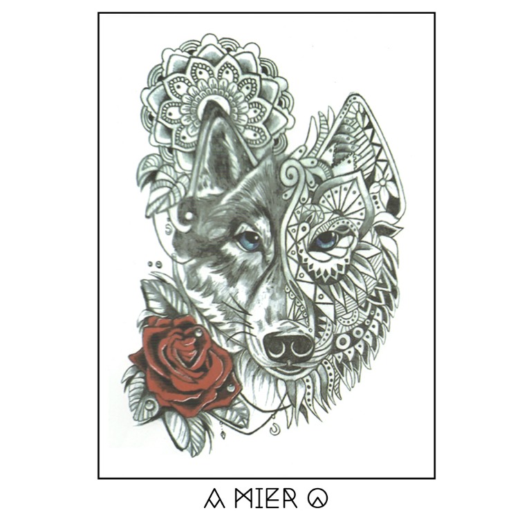 Temporary Tattoo - Henna Wolf and Red Rose, Women's Fashion, Jewelry ...
