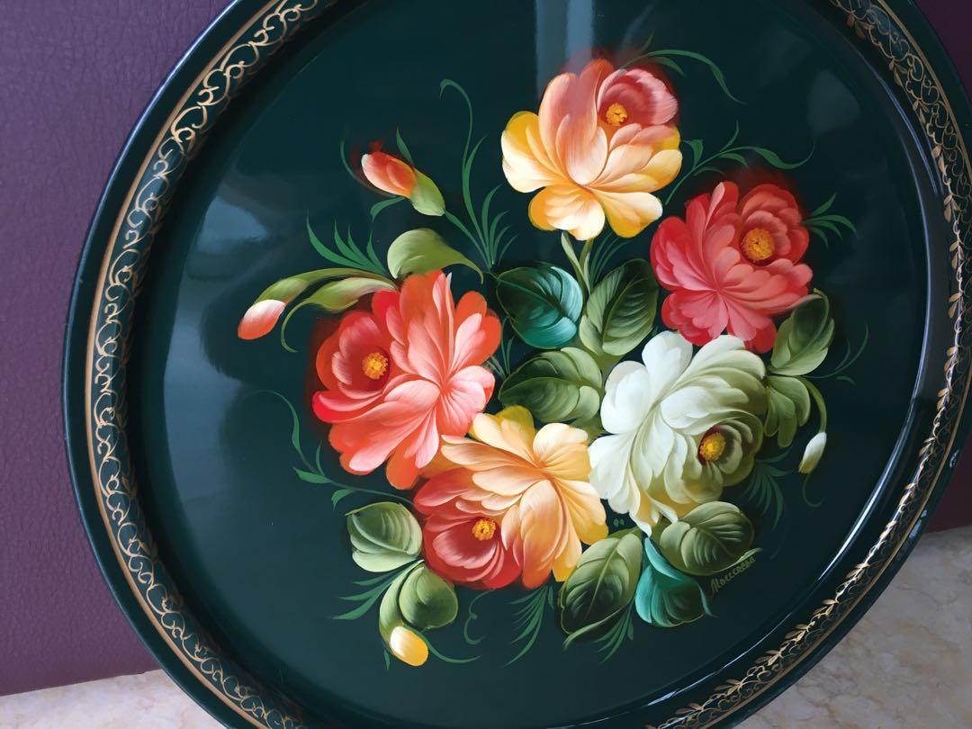 Hand-Painted Zhostovo metal tray. Artist Moiseeva Zoya., Hobbies & Toys ...