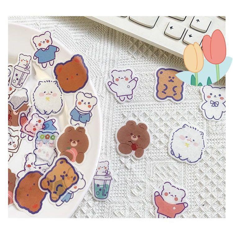 Sticker beruang lucu aesthetic kawaii bujo scrapbook, Buku & Alat Tulis ...