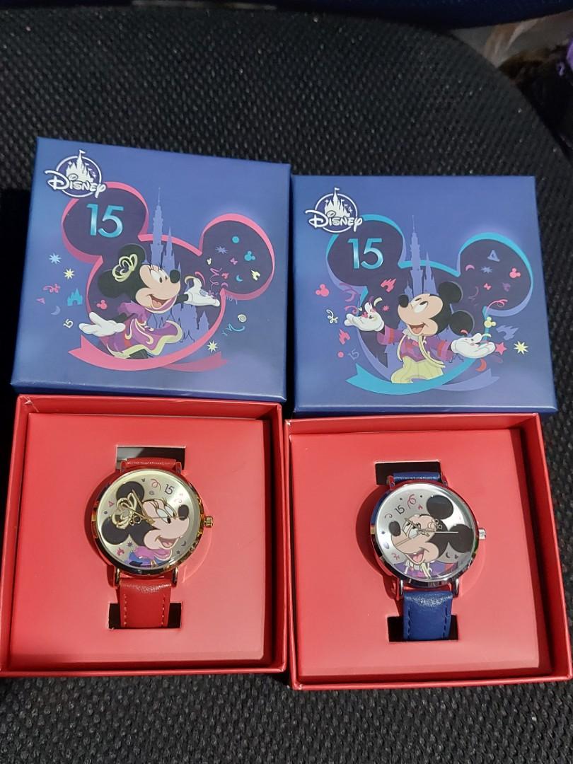 $250一對 香港迪士尼樂園15周年 Mickey Minnie Mouse 米奇米妮 老鼠 手錶 情侶錶 Watch Timepiece 一對 全新正版有盒 (原價$592一對 ...
