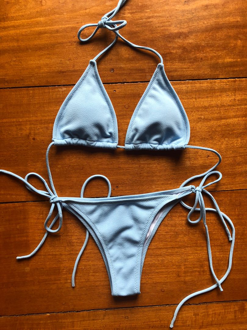 Blue ribbed string bikini, Women's Fashion, Swimwear, Bikinis ...
