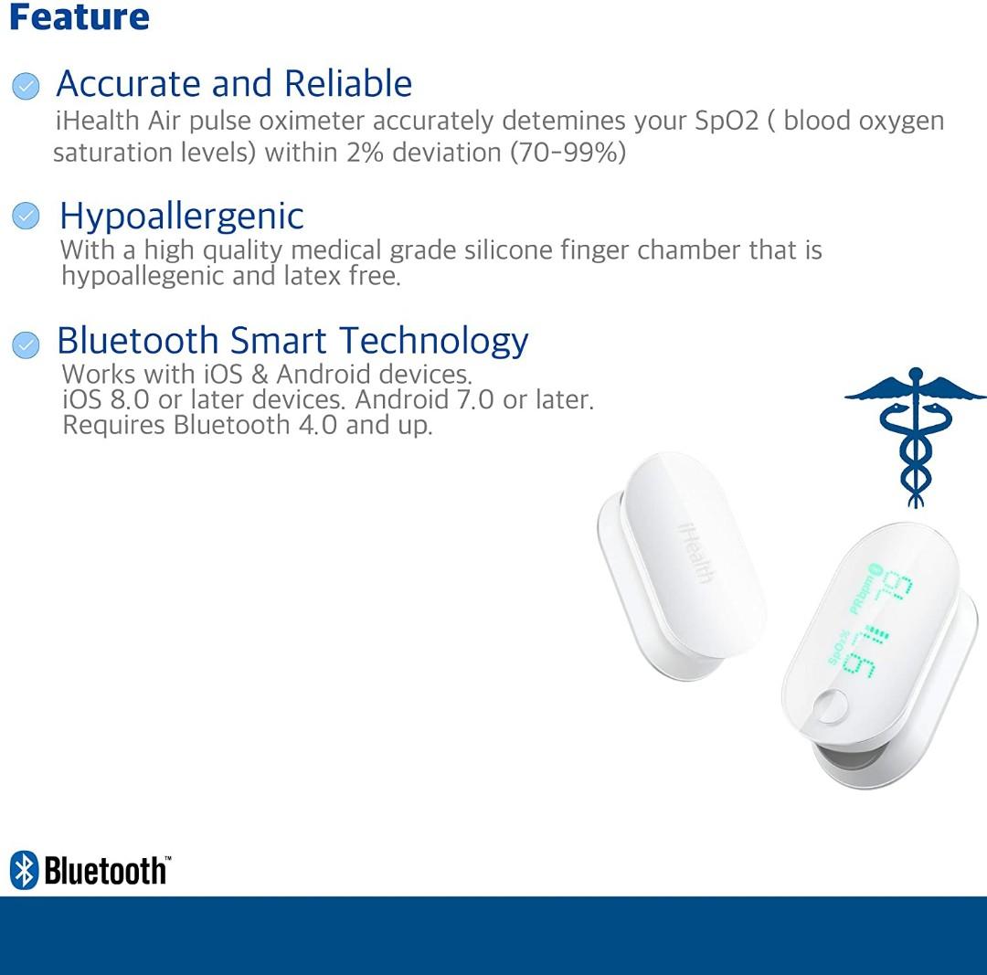 iHealth Air Wireless Fingertip Pulse Oximeter with Plethysmograph and ...