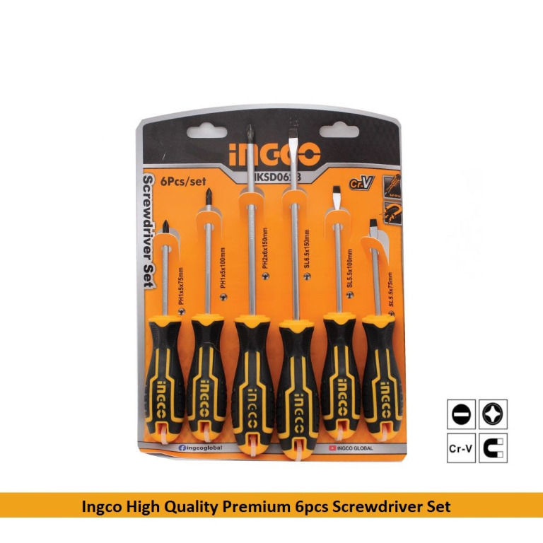 Ingco HKSD0628 Screwdriver Set 6pcs, Furniture & Home Living, Home ...