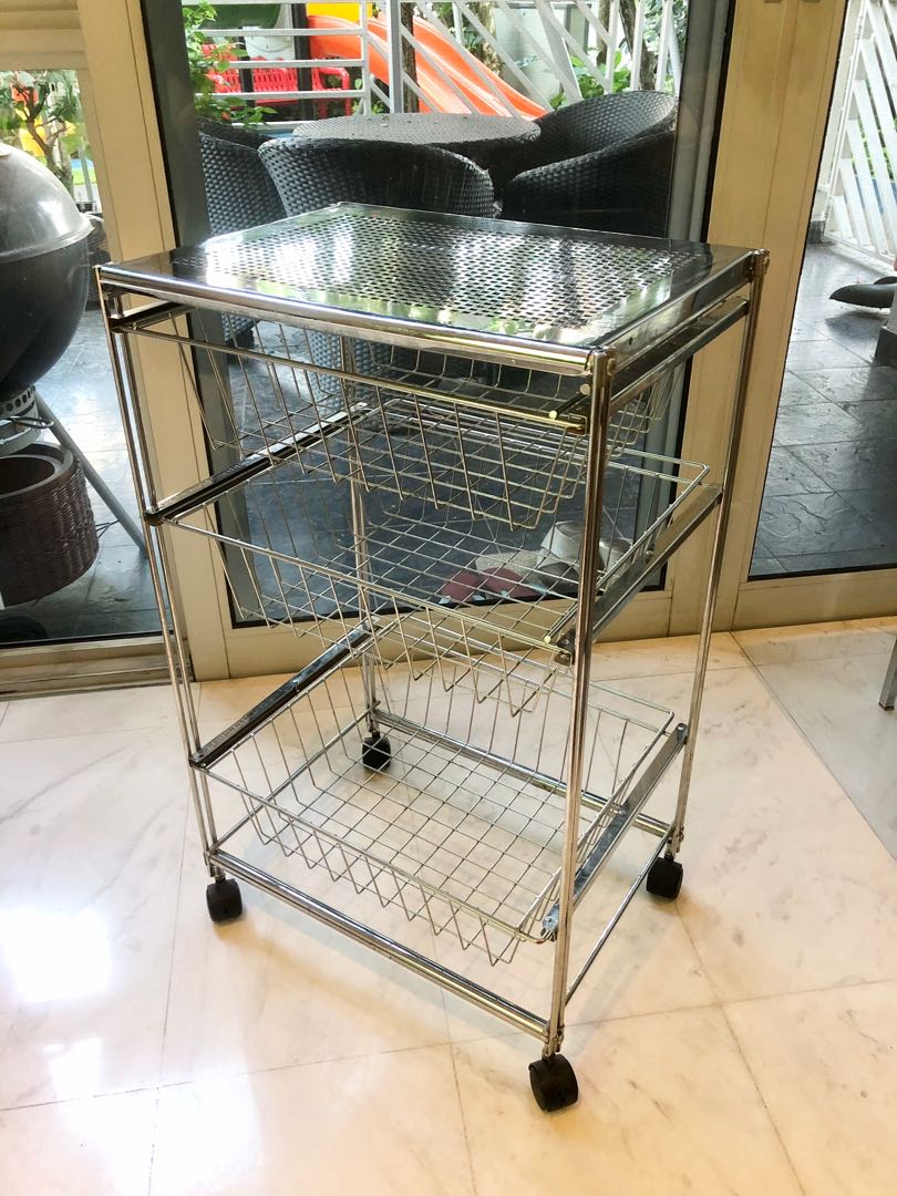 Japanese stainless steel 3 tier tray trolley, Furniture & Home Living ...