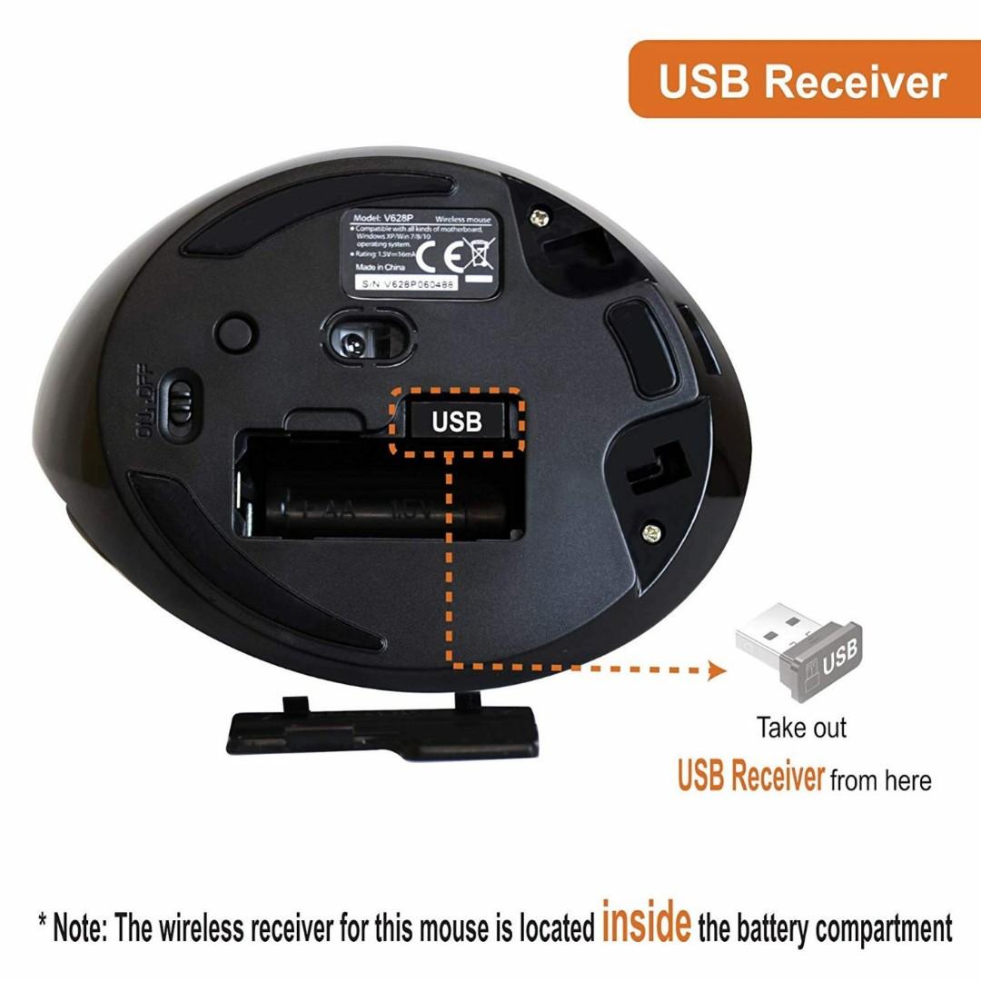 J-Tech Digital V628P Wireless Vertical Mouse with Removable Palm Rest ...