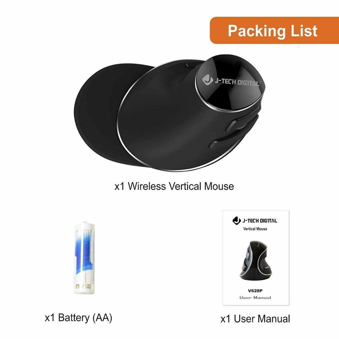 J-Tech Digital V628P Wireless Vertical Mouse with Removable Palm Rest ...
