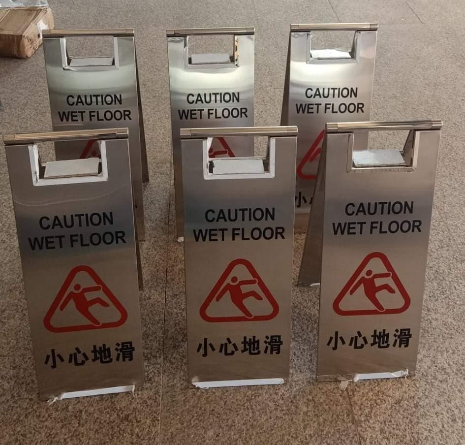 Metal panel outdoor standing caution wet floor sign board silver color ...
