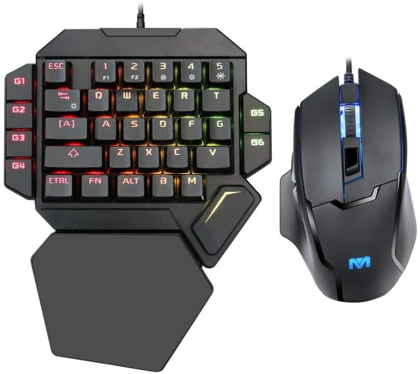 One Hand Gaming Keyboard & Mouse Combo, RGB Backlit Blue Switch ...