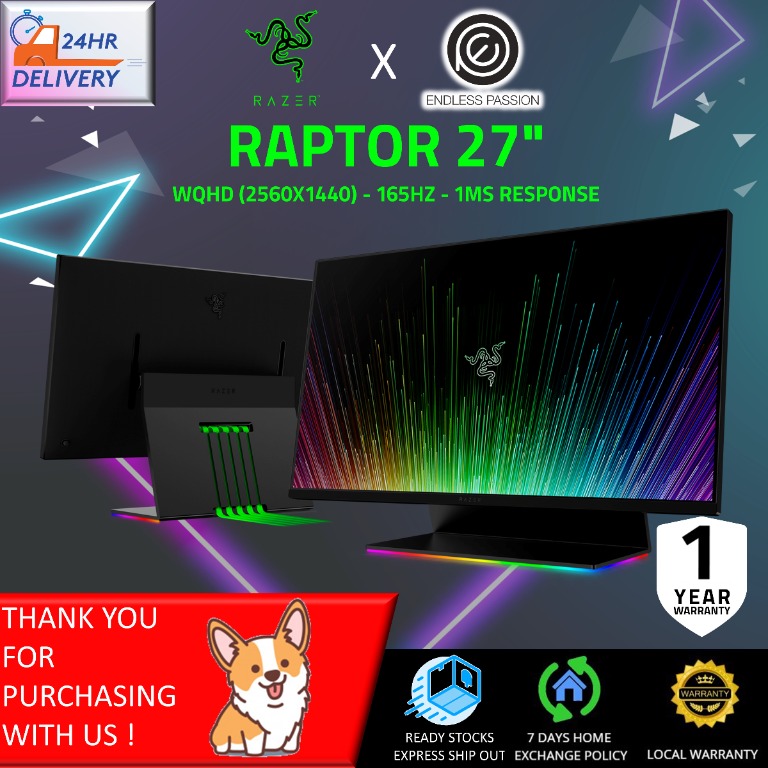 Razer Raptor 27" Gaming Monitor: WQHD (2560x1440) - IPS-Grade - 165Hz ...