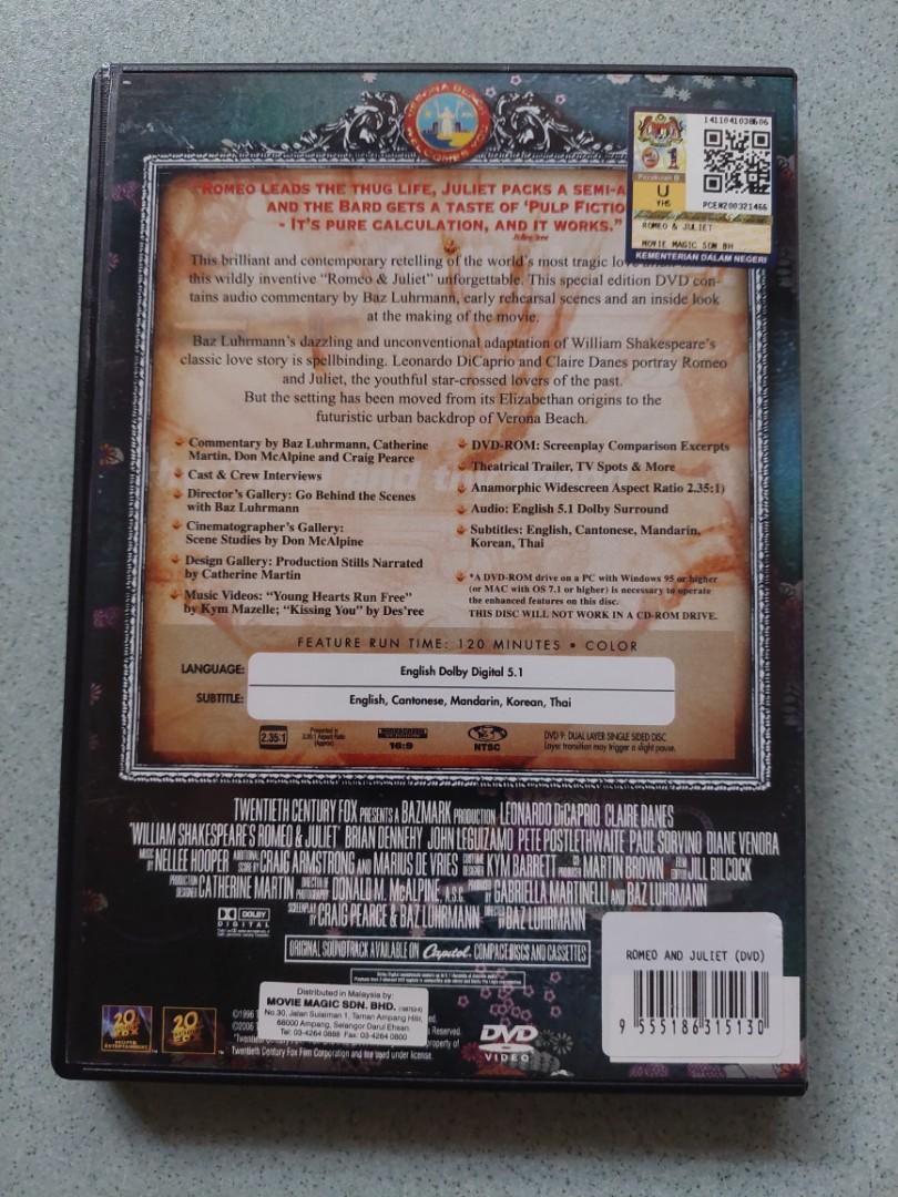 SPECIAL EDITION William Shakespeare's Romeo + Juliet DVD Leonardo DiCaprio Claire Danes, Hobbies ...