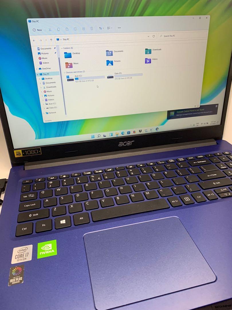 Acer Core I5 10th Gen 4gb Ram 256gb Ssd 1tb Hdd Nvidia Mx230 Laptop