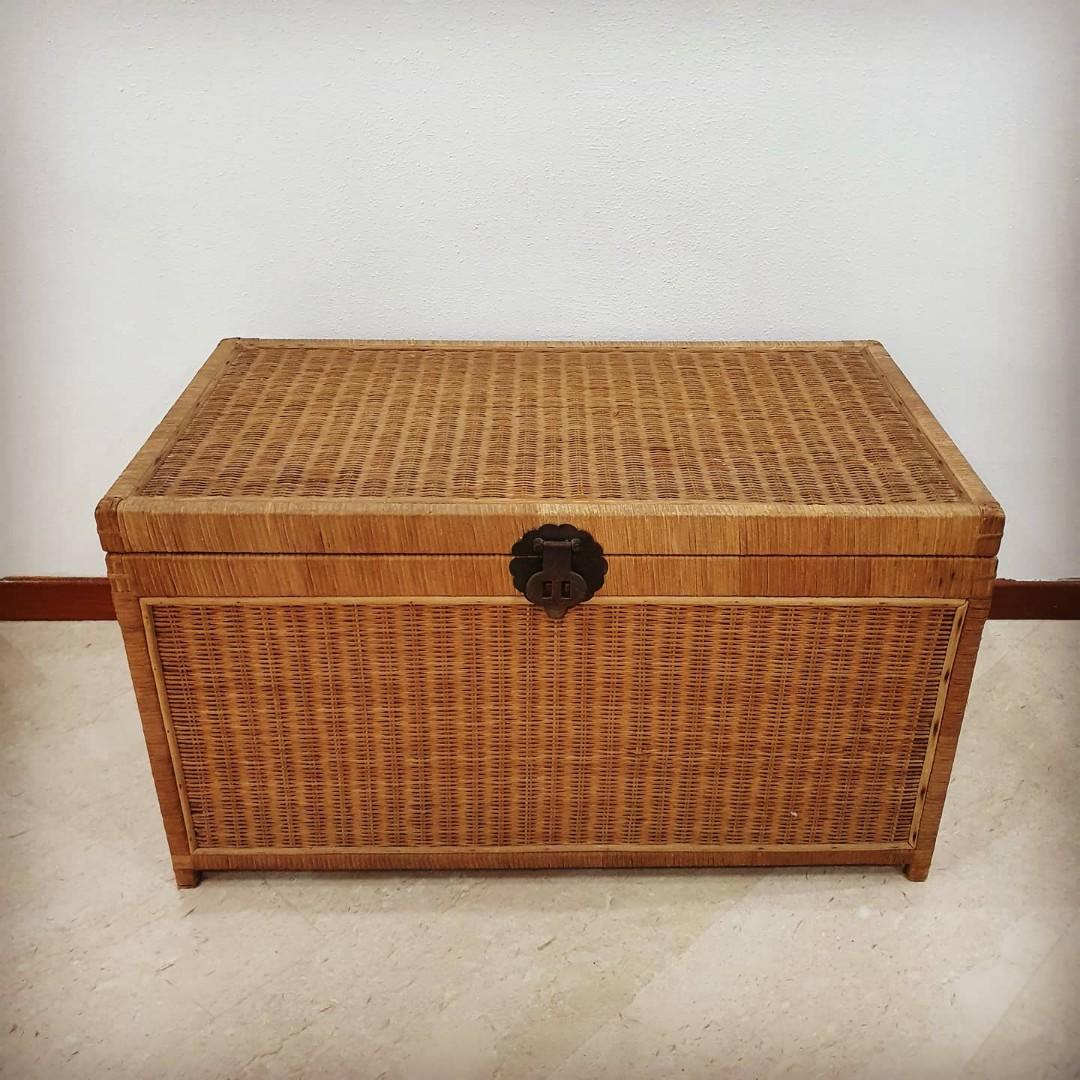 Vintage Wicker chest / Rattan chest storage, Furniture & Home Living ...