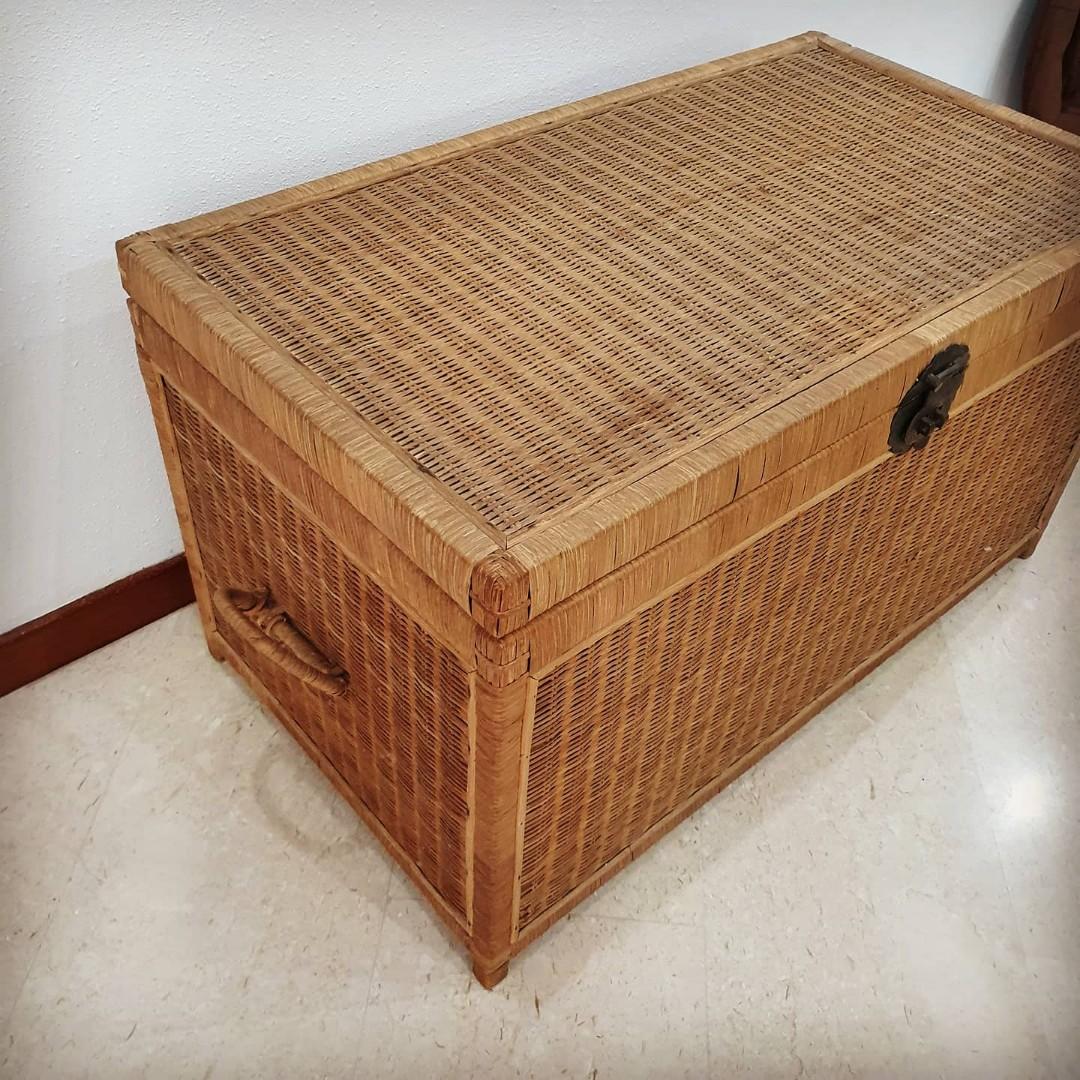 Vintage Wicker chest / Rattan chest storage, Furniture & Home Living ...