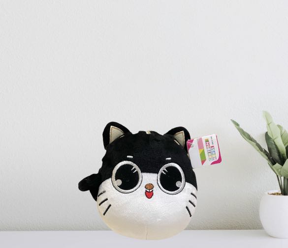 Cute round black cat soft toy plushie w string w tag 13cm x 13cm (HxW ...