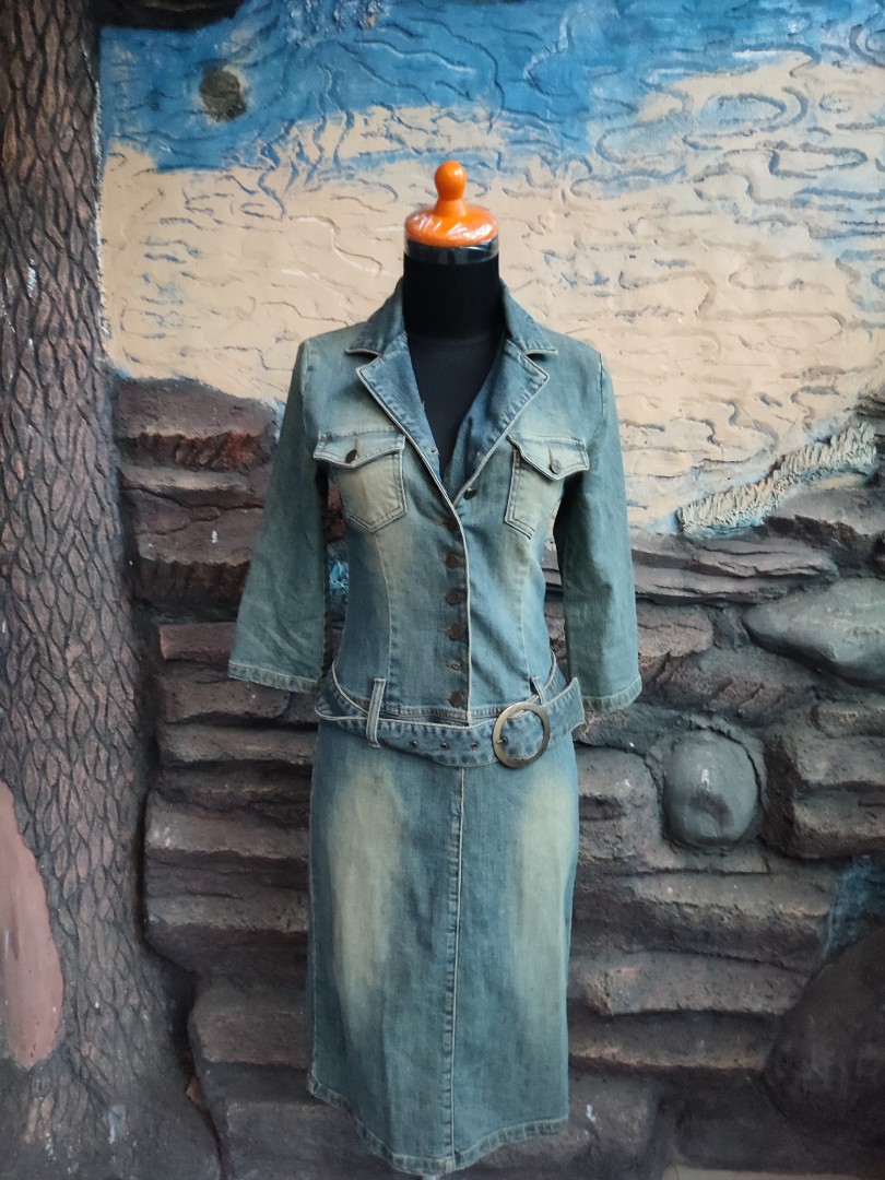 Dress Denim Jeans Selutut Model Belel Korean Style Casual - S, Fesyen ...