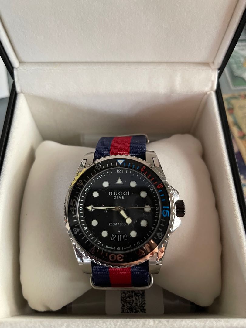 Gucci Dive Watch - Blue/Red, Men's Fashion, Watches & Accessories ...