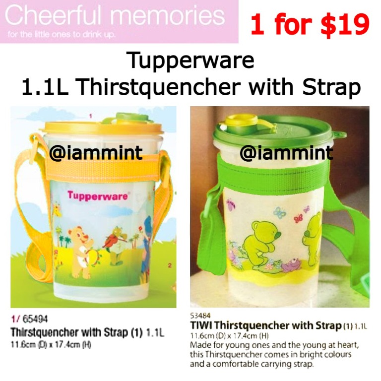 Tupperware 1.1L Thirstquencher/ High Handolier Round Flip Top Cap Water ...