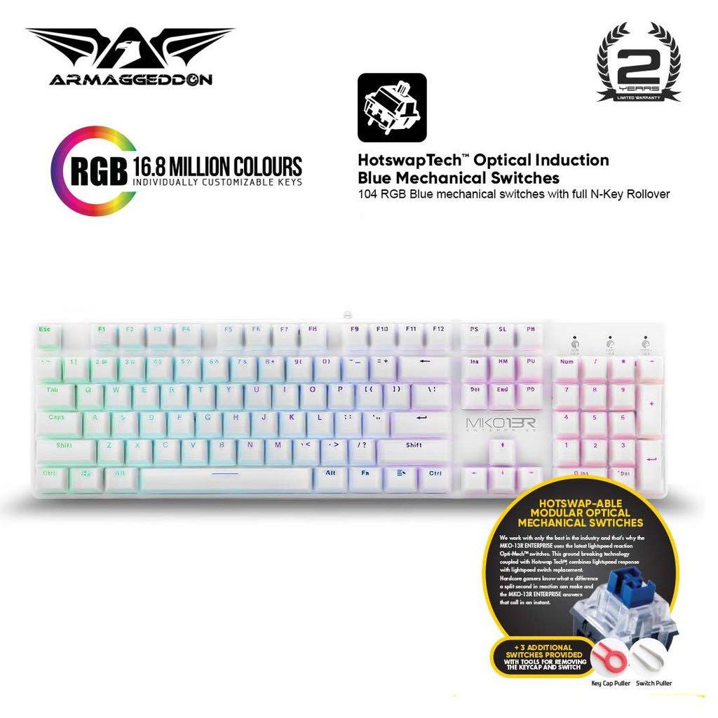 Armaggeddon MKO13R White Mechanical Keyboard, Computers & Tech, Parts & Accessories, Computer ...