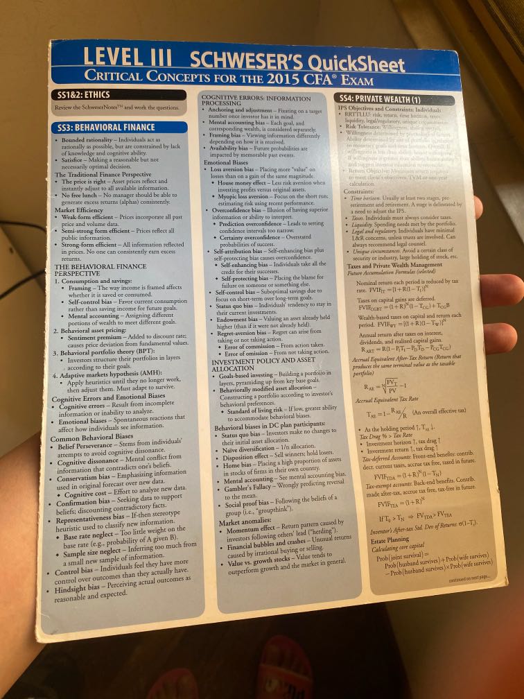 CFA level 3 Schweser quick sheet, Everything Else on Carousell