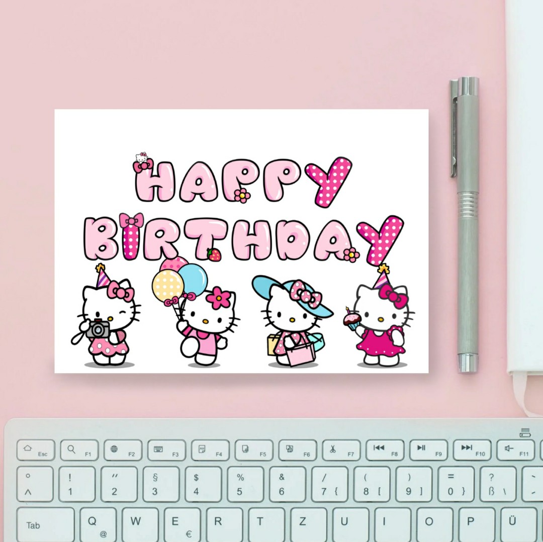 Hello Kitty Birthday Card, Hobbies & Toys, Art & Prints on Carousell