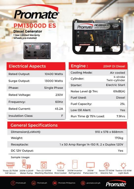 Promate PM13000D ES Diesel Generator (open), Commercial & Industrial ...