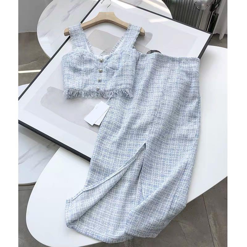 Sky Blue Tweed Coord Set, Women's Fashion, Dresses & Sets, Sets or ...