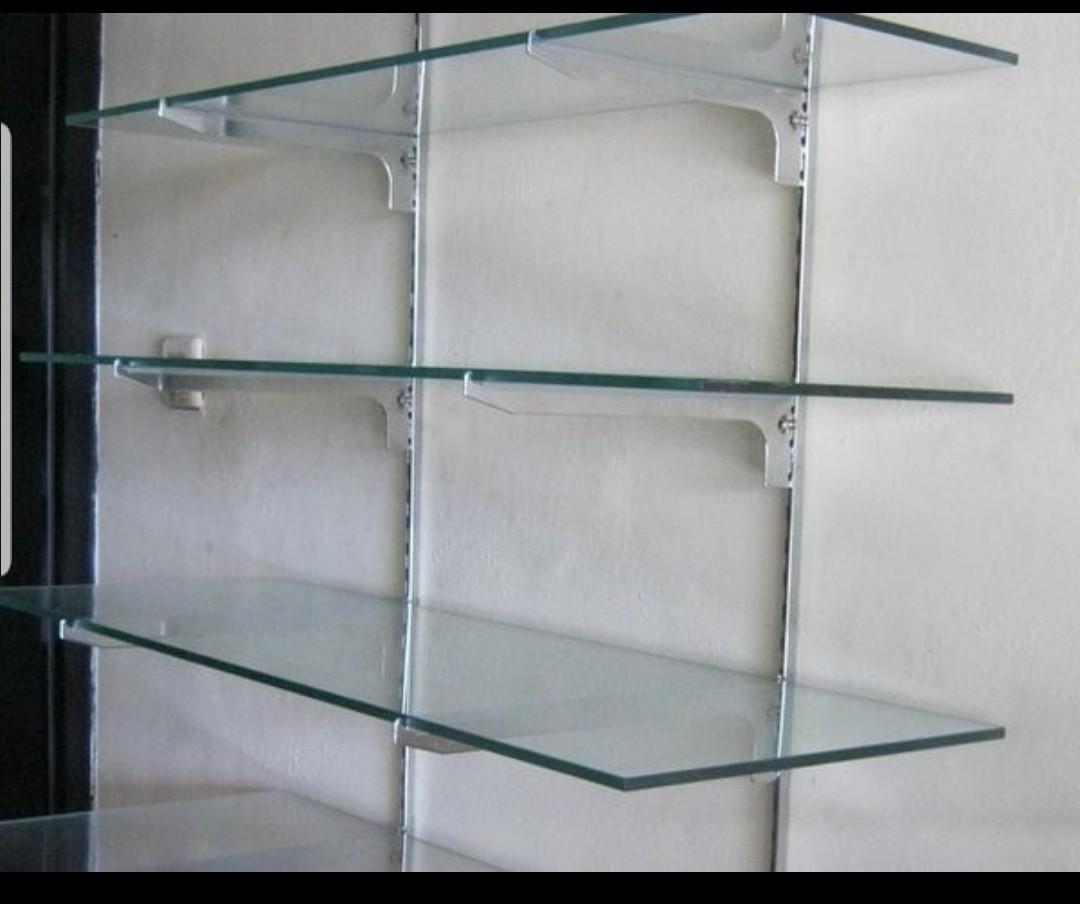 tiang bracket penyangga besi rak kaca 100cm-stainless, Perabotan Rumah ...