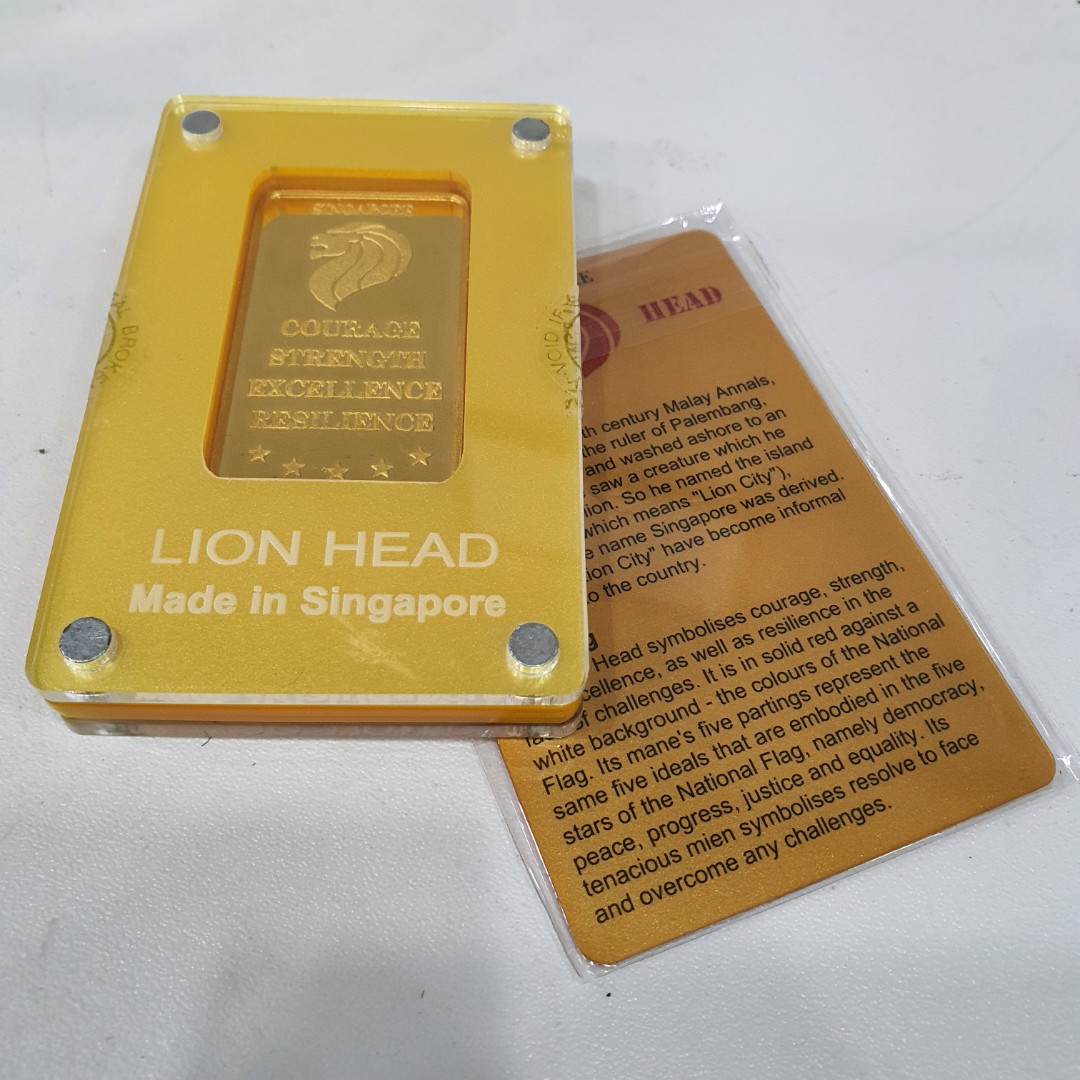 50g Singa Gold Lion Head Gold Bar - Made in Singapore, Hobbies & Toys ...