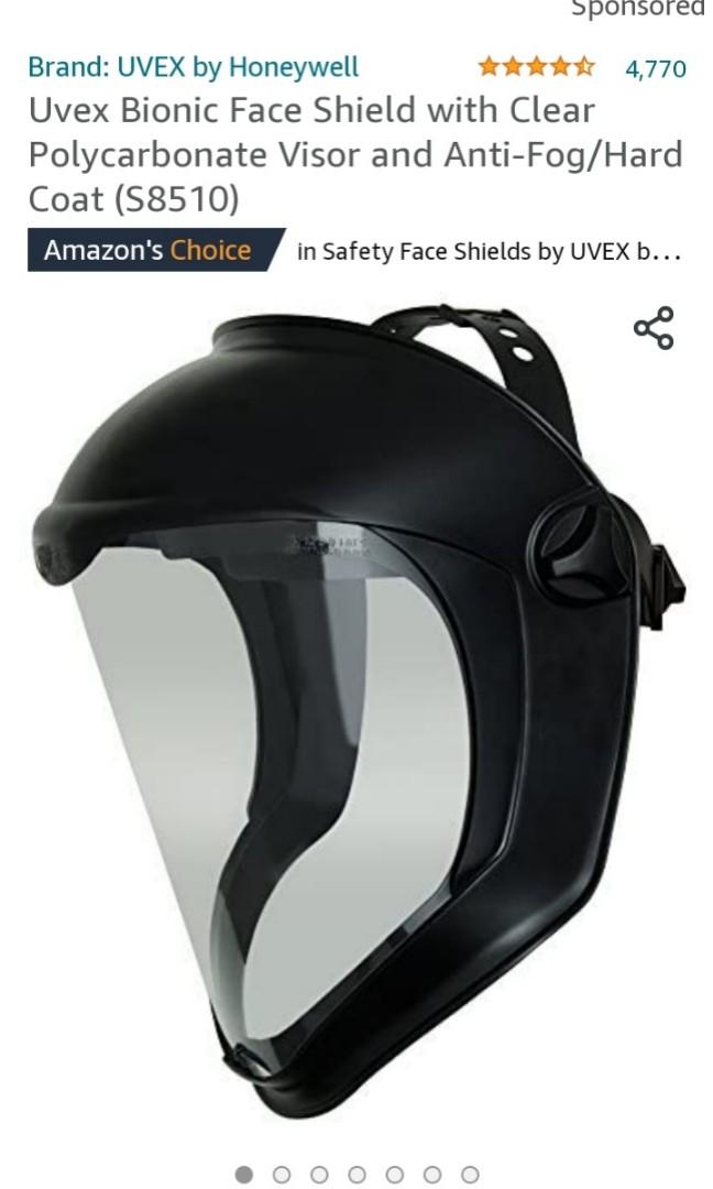 MADE in U.S.A.UVEX Bionic Face Shield Clear Antifog Polycarbonate Visor ...
