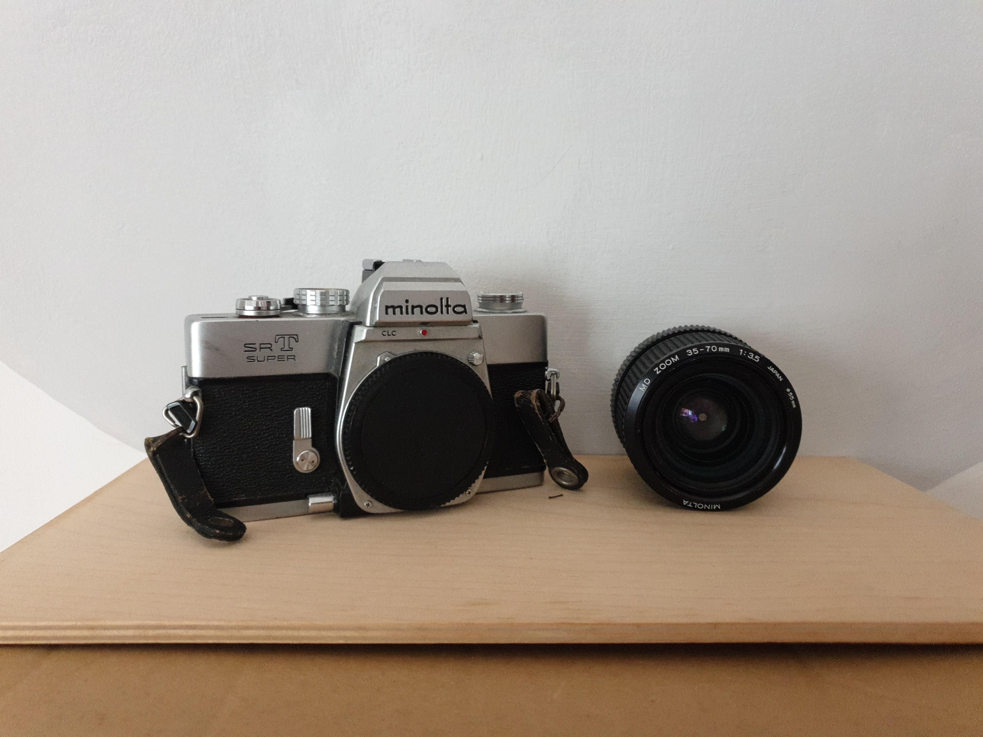 MINOLTA SRT + Lens, Photography, Cameras on Carousell