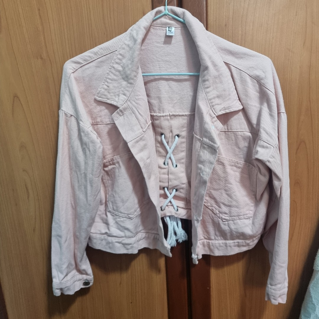 Pink color denim jacket, Women's Fashion, Coats, Jackets and Outerwear ...