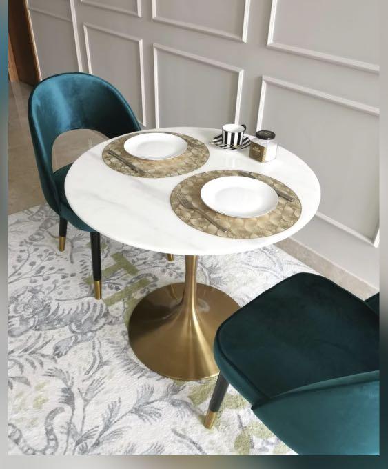 Round Marble Table with gold legs 80cm x 75cm, Furniture & Home Living ...