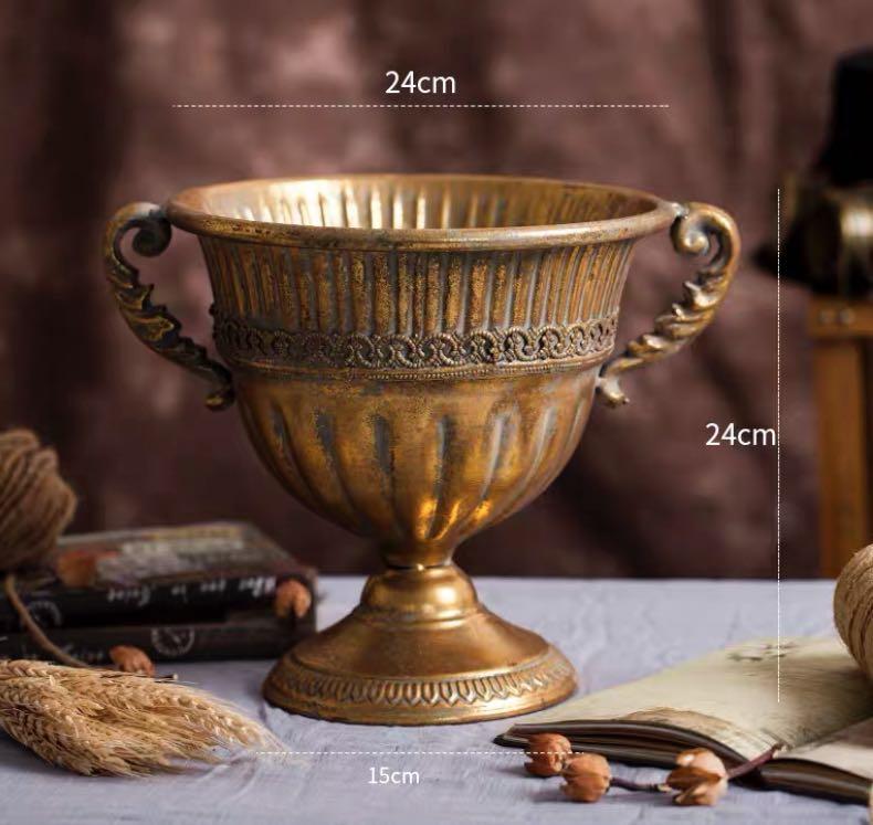 Rustic gold metallic Roman trophy vase, Furniture & Home Living, Home ...