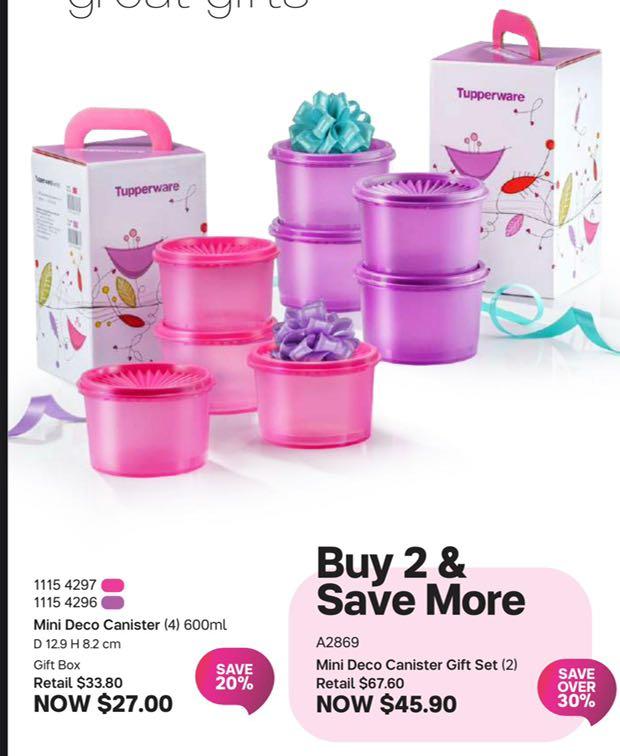 Tupperware Mini Deco Canister (4) 600ml, Furniture & Home Living ...