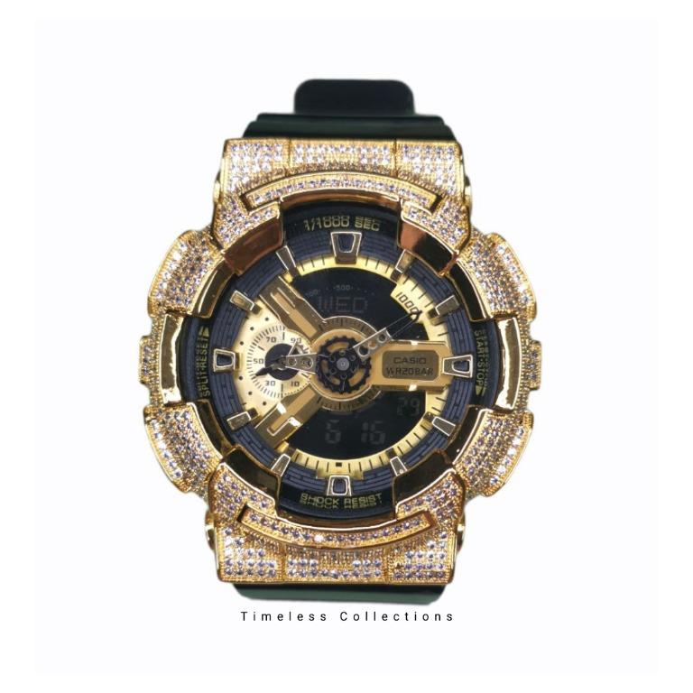 Customised Diamond Bezel CASIO G-Shock Watch / GA110 Luna / Gold Bezel ...