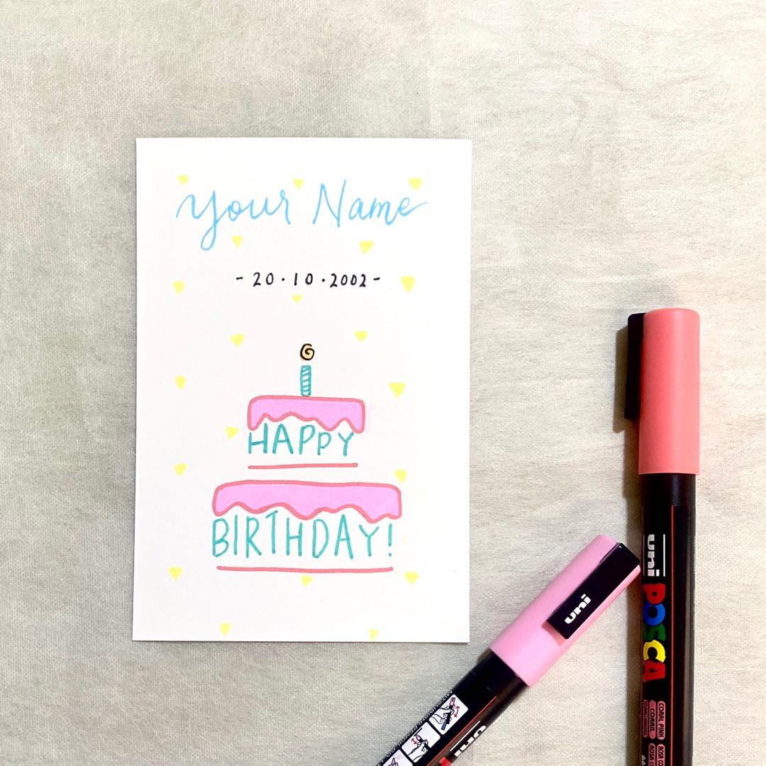 Customised Minimalist Birthday Card *hand draw*, Hobbies & Toys ...