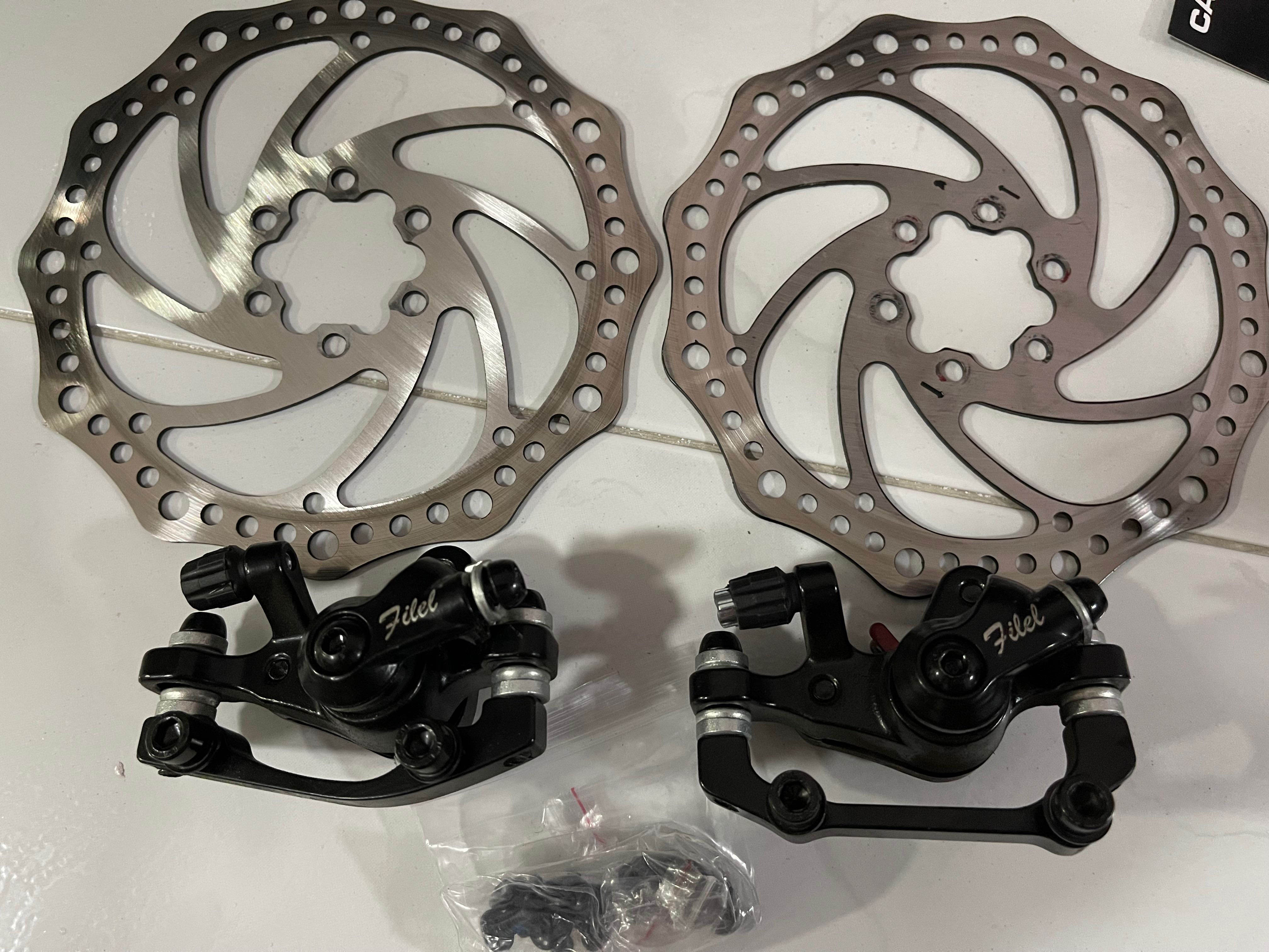 Filel mechanical calipers and rotor (160mm), Sports Equipment, Bicycles ...