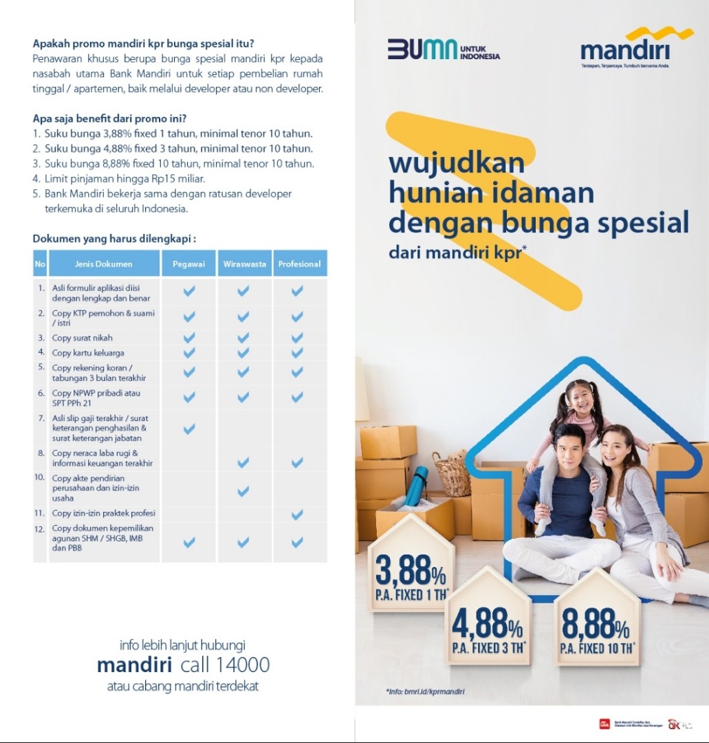 Kpr bank Mandiri mulai 3.88% 1 tahun, Jasa, Lainnya di Carousell