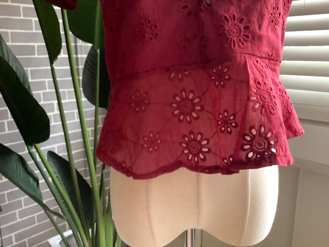 Red eyelet top, Women's Fashion, Tops, Blouses on Carousell