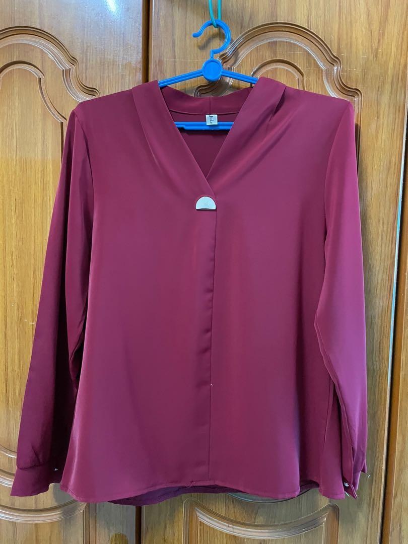 Red Formal Top, Women's Fashion, Tops, Longsleeves on Carousell
