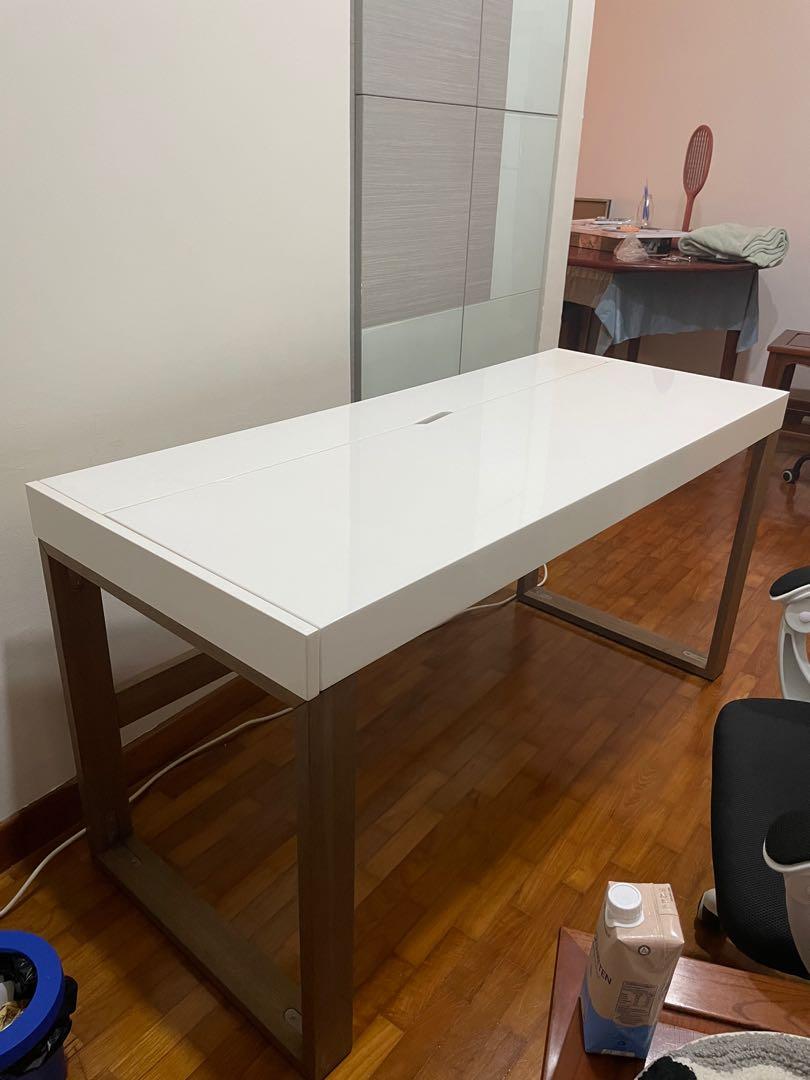 White work table with storage space, Furniture & Home Living, Furniture ...